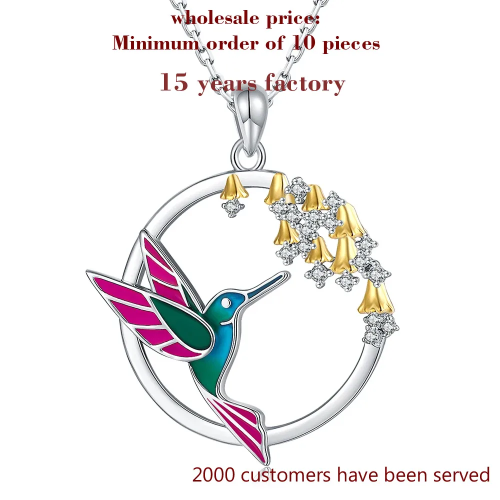 925 Sterling Silver Hummingbird Pendant Lucky Colorful Animal Necklaces ...