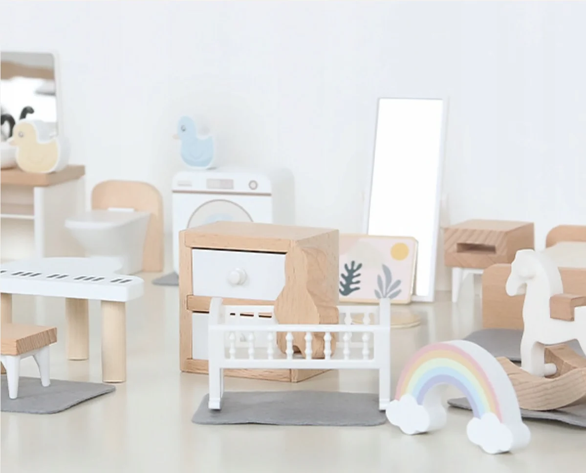 Wooden-Dollhouse-Furniture-Set-Toddlers-Mini-Dollhouse-Accessories ...