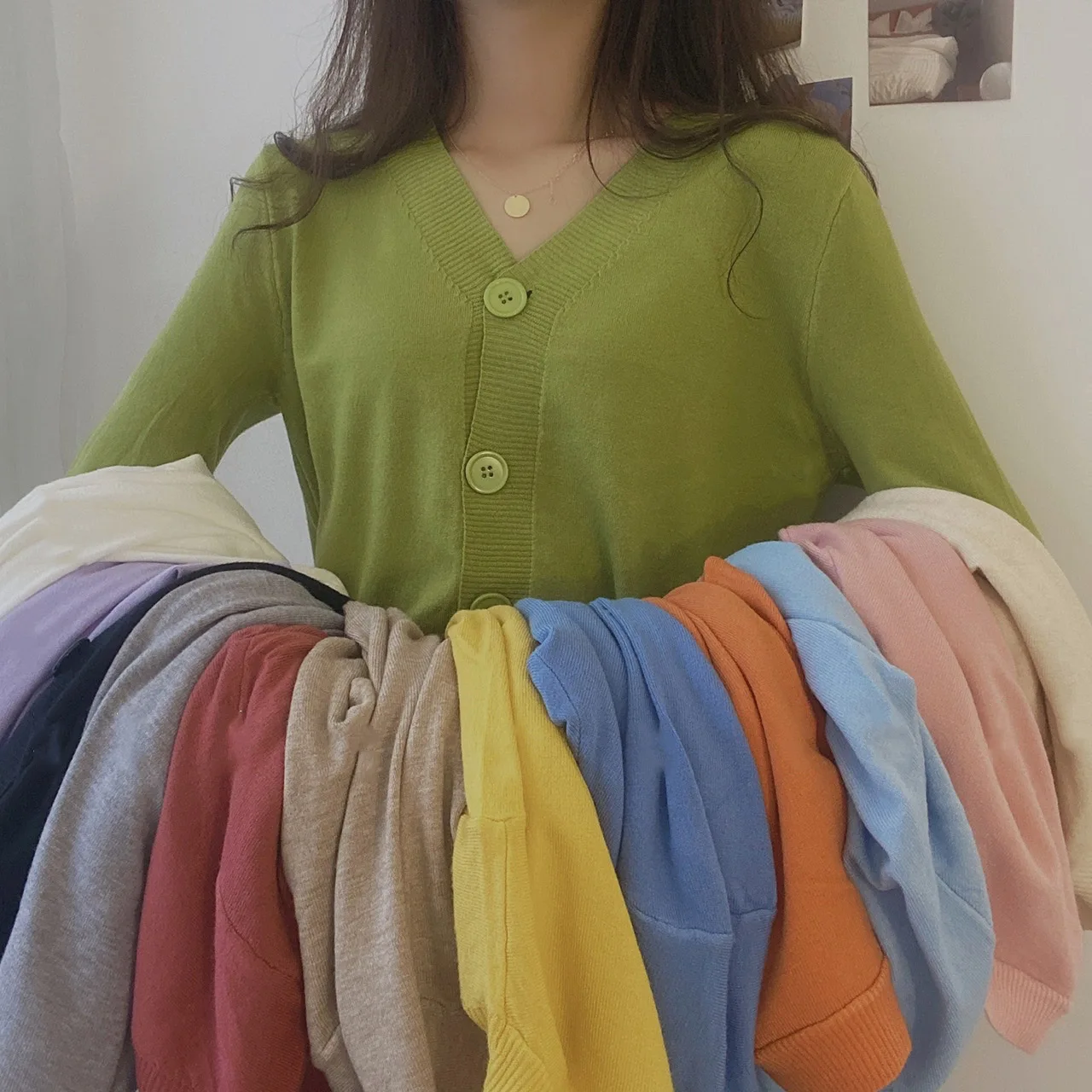 Button Pullover Long Sleeve Sweater Women V Neck Short Top Ladies ...