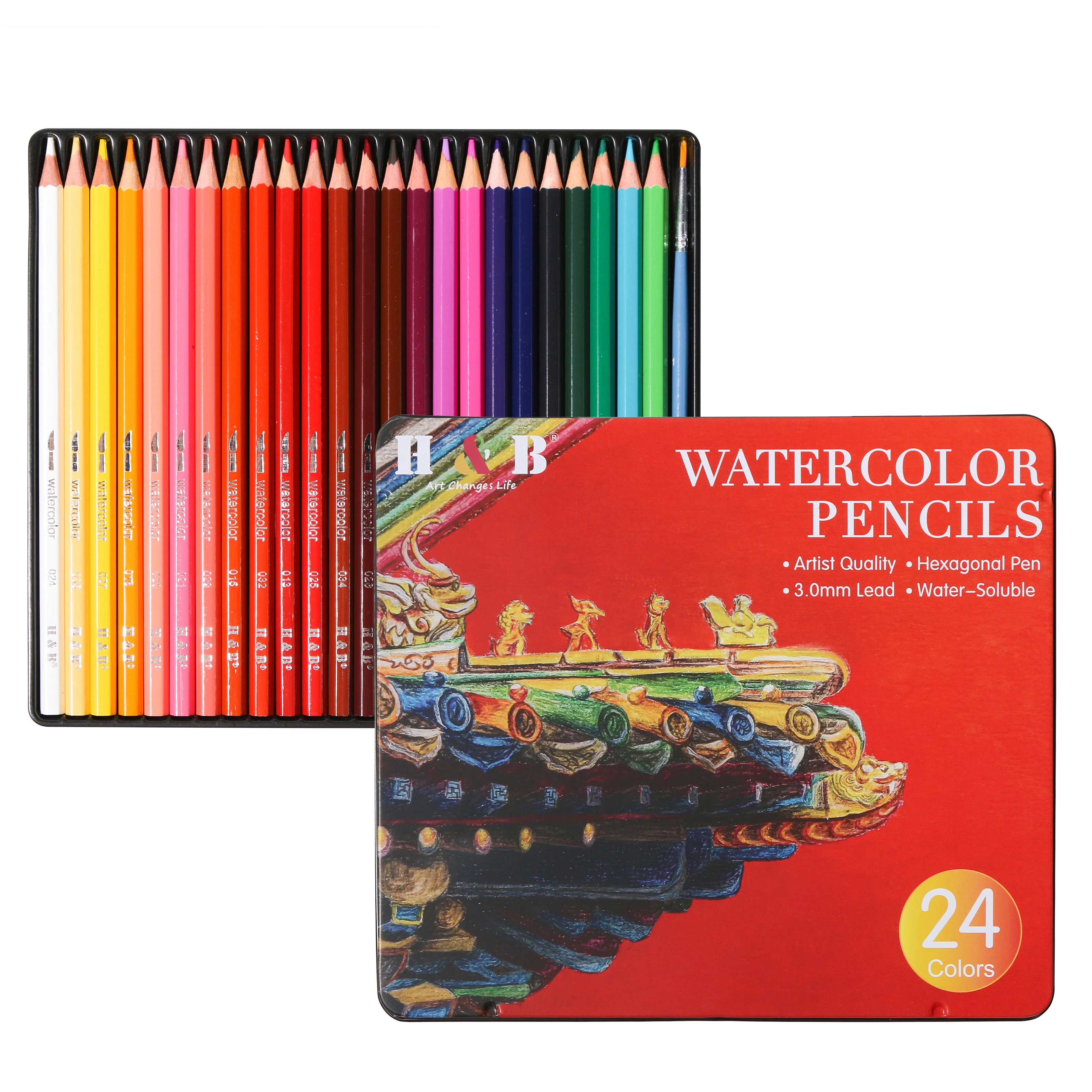 H-B-24-colored-pencils-Professional-Artist-water-soluble-drawing-color ...