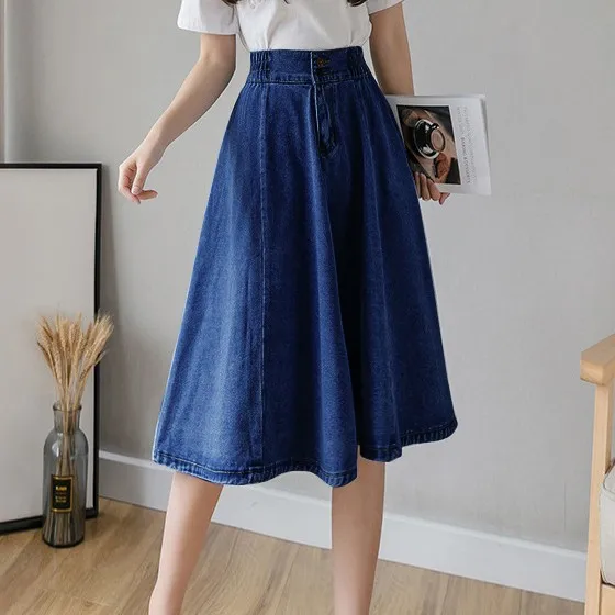 2024-Autumn-Long-Denim-Skirts-For-Womens-Vintage-Streetwear-Elastic ...