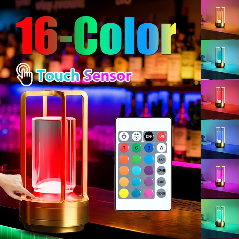 16-Color Table Lamp Touch Sensor Night Light Rechargeable Bedroom Desk ...