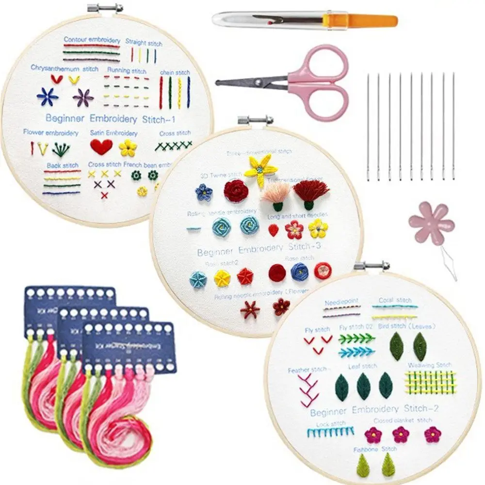 Beginner-Embroidery-Kit-Stitch-Practice-Set-With-Bamboo-Embroidery-Hoop ...