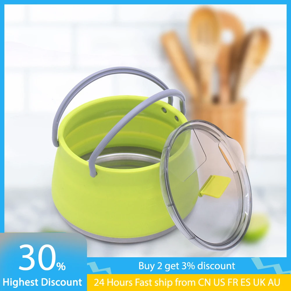 Outdoor Silicone Kettle Portable Foldable Water Pot Stainless Steel ...
