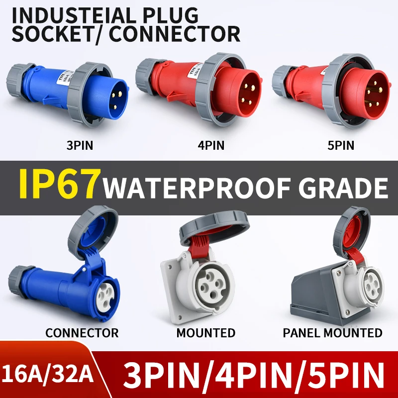 Industrial-Plug-and-Socket-3P-4P-5Pin-Electrical-Connector-16A-32A ...