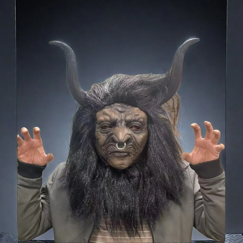 Realistic-Bull-Mask-Horn-Mask-Horror-Black-Cow-Headsuit-Halloween ...