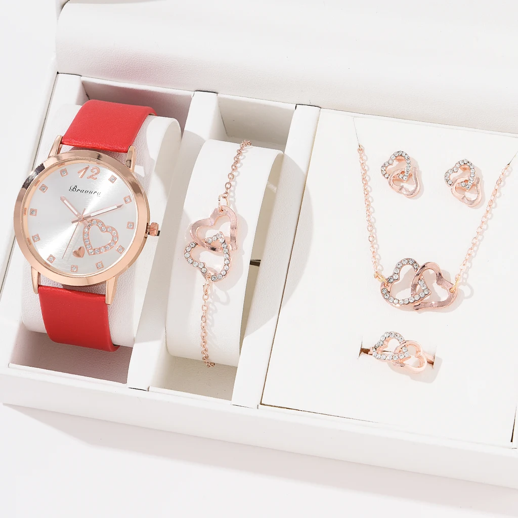 Reloj de pulsera de cuarzo con forma de corazón para mujer, conjunto de ...
