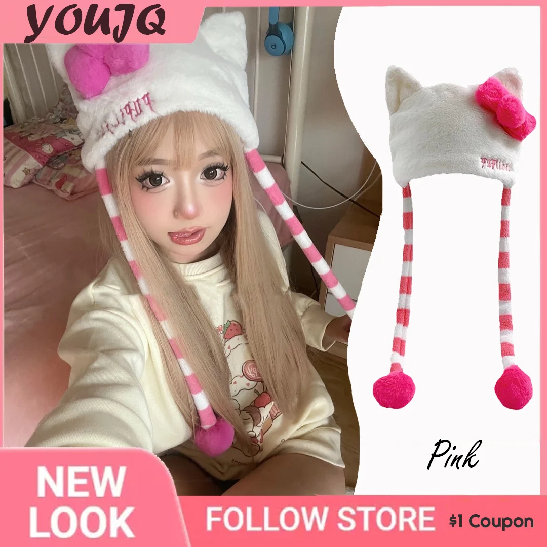 Y2k-Japanese-Beanies-Hats-For-Women-Handmade-Striped-Sweetheart-Girl ...