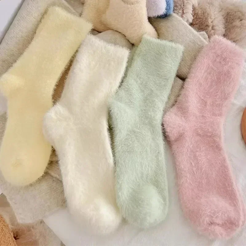Sweet Cute Mink Fleece Socks Autumn for Women Winter Mid-tube Socks ...