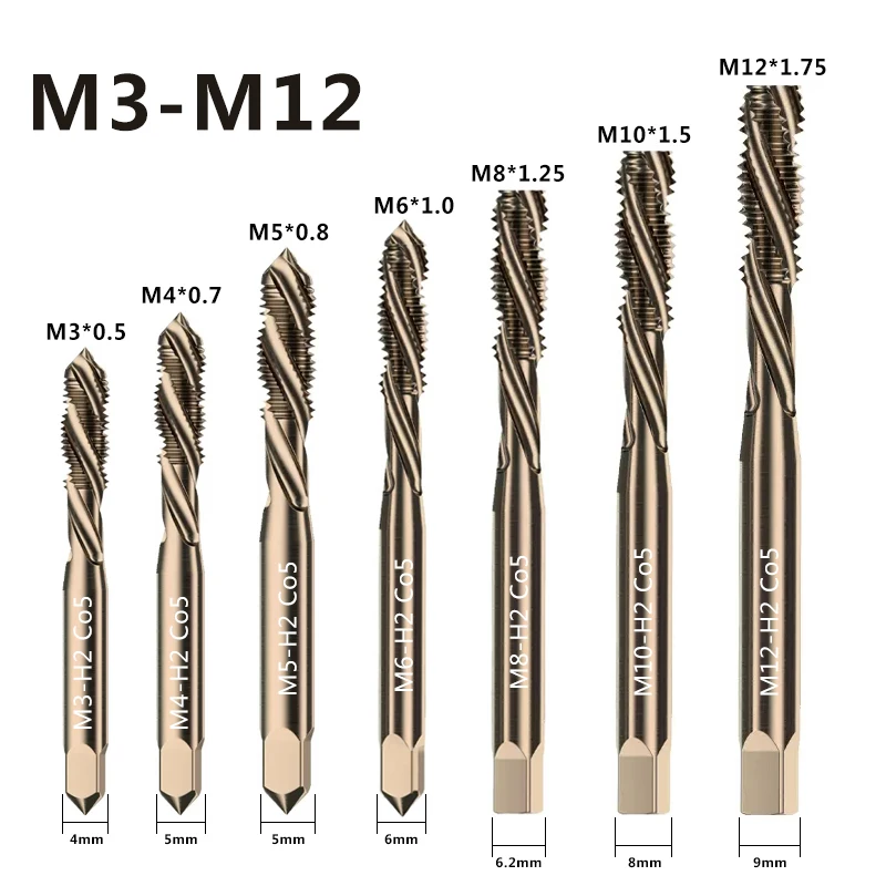 Cobalt-Screw-Thread-Tap-Drill-Bits-M35-HSS-CO-Spiral-Flute-Metric-M3 ...