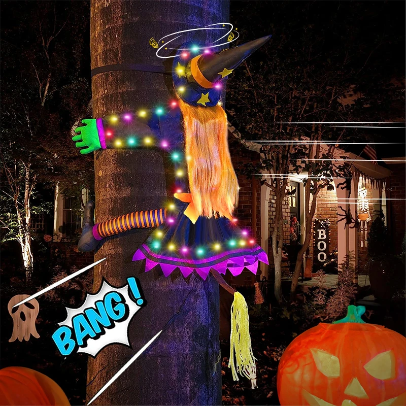 Halloween-Witch-Doll-With-Light-Flying-Witch-Crashing-Into-Tree-Decor ...
