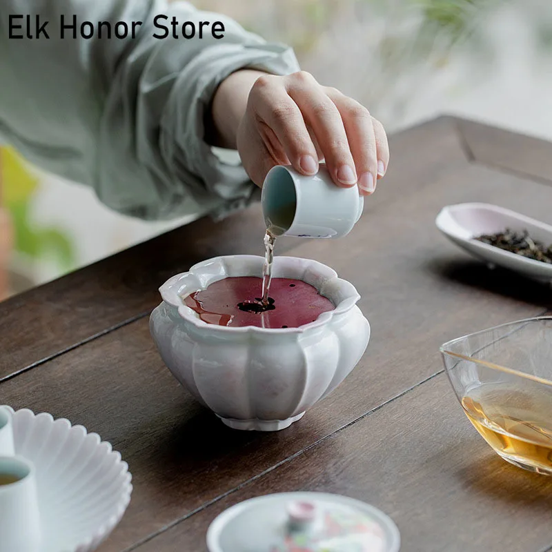 Pure-Hand-painted-Peach-Powder-Ceramic-Tea-Residue-Bucket-Bowl ...