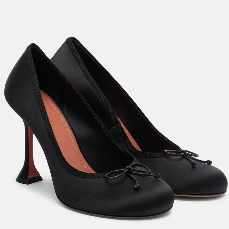Butterfly Knot Decoration Satin High Heels Sexy Round Toe Cover Heel ...