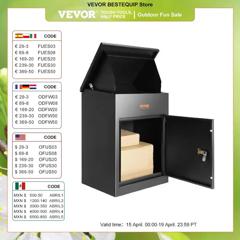 VEVOR-Wall-Mounted-Anti-theft-Mailbox-IPX3-Waterproof-Package-Delivery ...