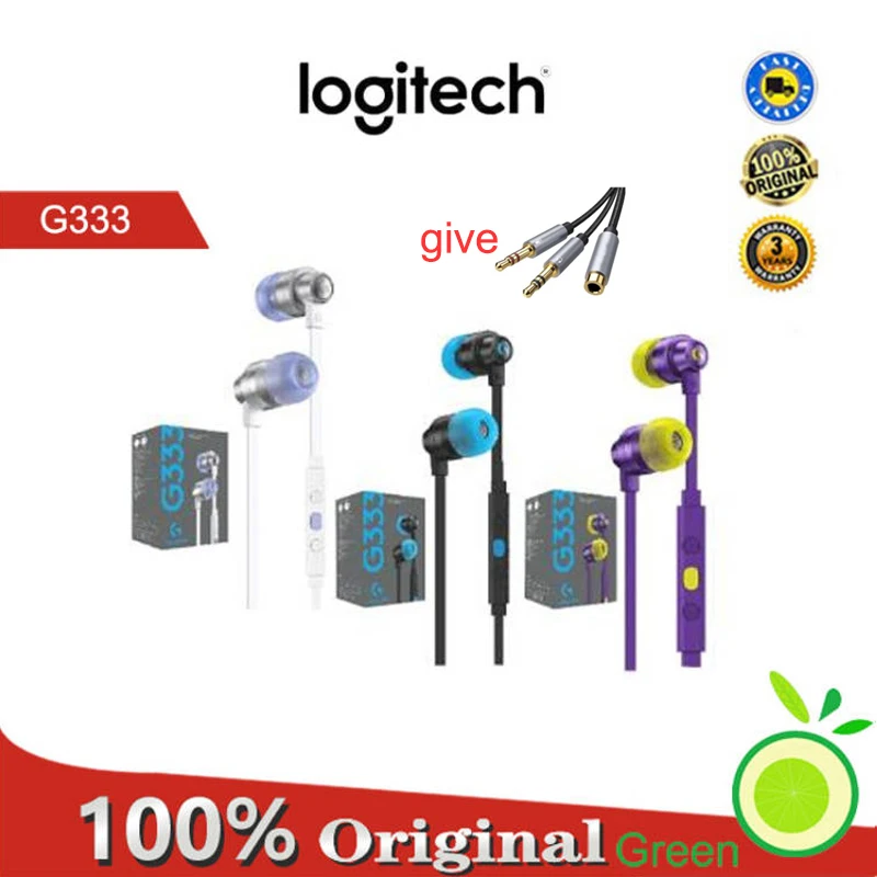 Logitech g333 earpiece original gamer, com fio, estéreo, 3.5mm, com ...