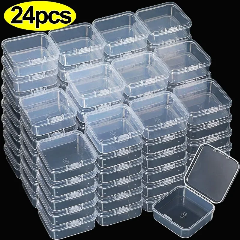 6/24PCS Mini Flip Cover Storage Box Transparent Square Plastic Boxes ...