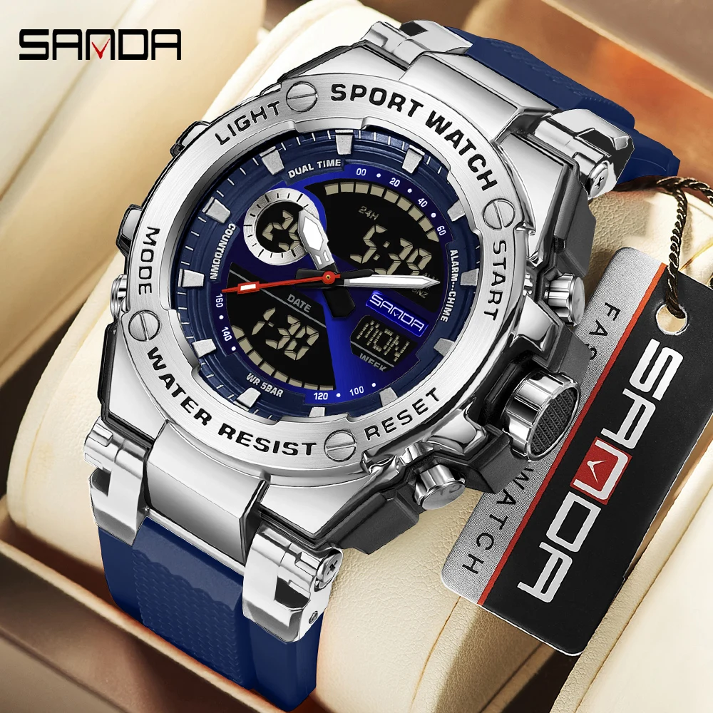 SANDA Top Brand Men Watch Fashion Silicon Strap Military Sports Digital ...