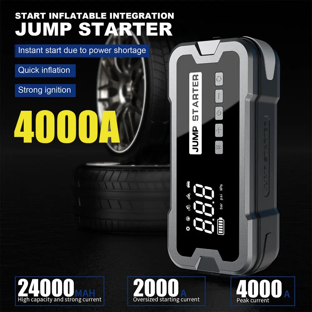 4000A Car Jump Starter Air Pump 25 Cylinder Inflatable Pump with Air ...