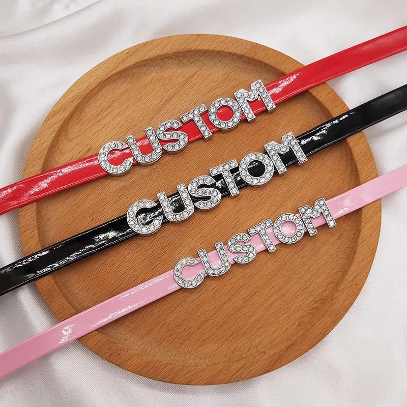 Hot Sexy Glossy PU Leather Diamante Letters Customized Choker Collars ...