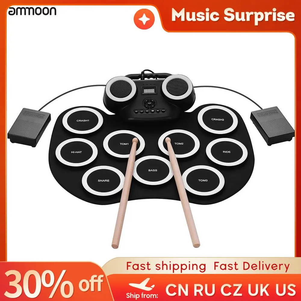 Portable Roll-up Electronic Drum Pad Silicon Digital Drum Set Built-in ...