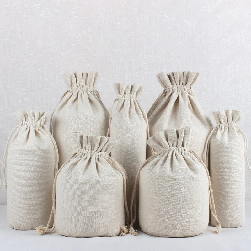 Round-Bottom-Cotton-Linen-Canvas-Bag-Rice-Grain-Flour-Drawstring ...