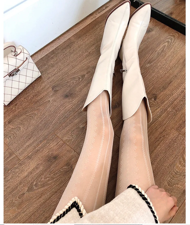 Collant,bas en dentelle pour femmes, doux, blanc, crème, noir- T-80 ...