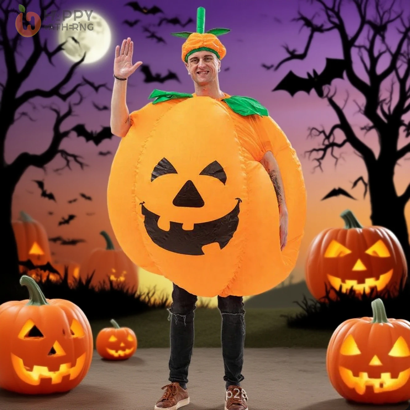 Inflatable Pumpkin Costume for Adults Funny Halloween Fancy Dress Blow ...