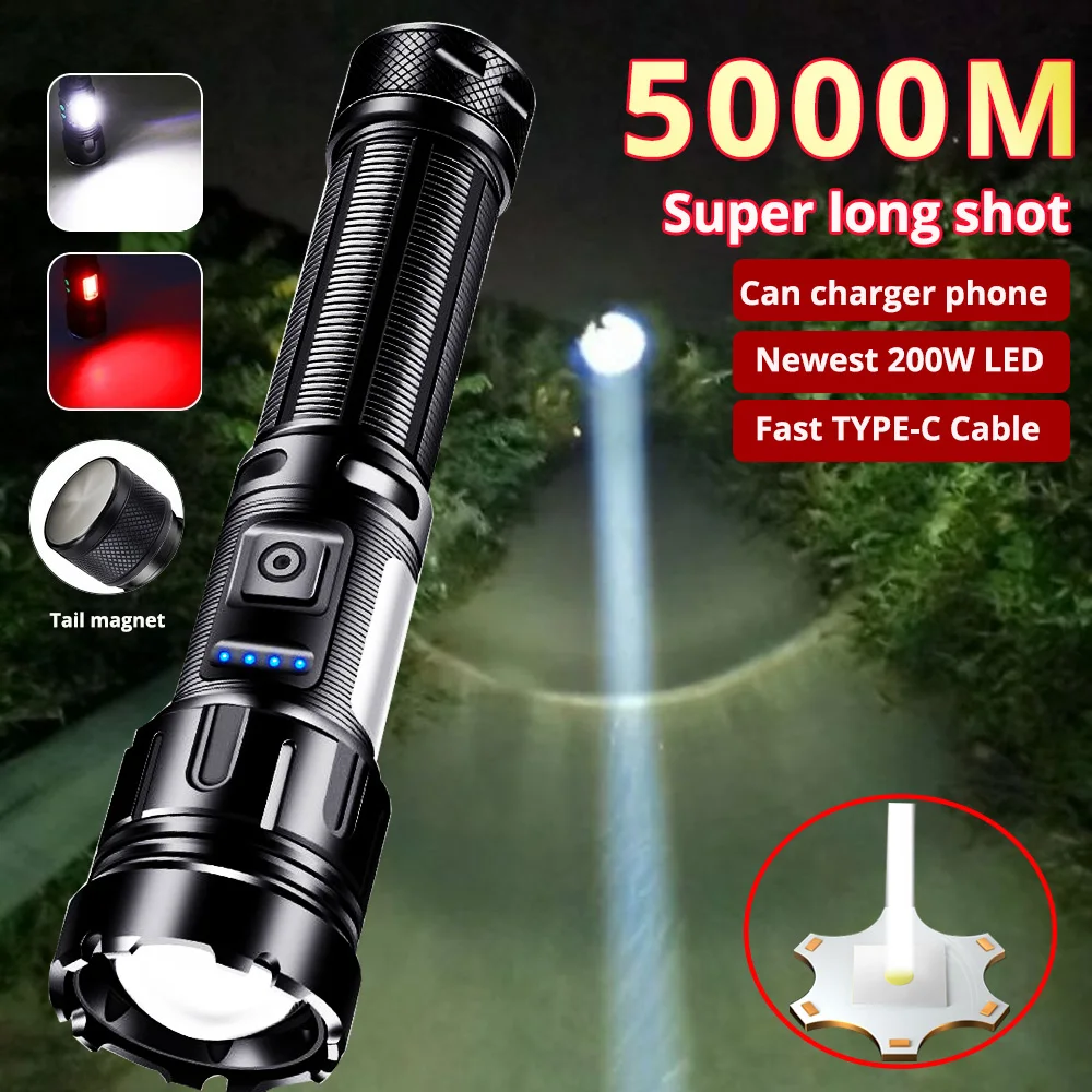 9900000lm Most Powerful Led Flashlight 200 Watts Usb Rechargeable Torch ...