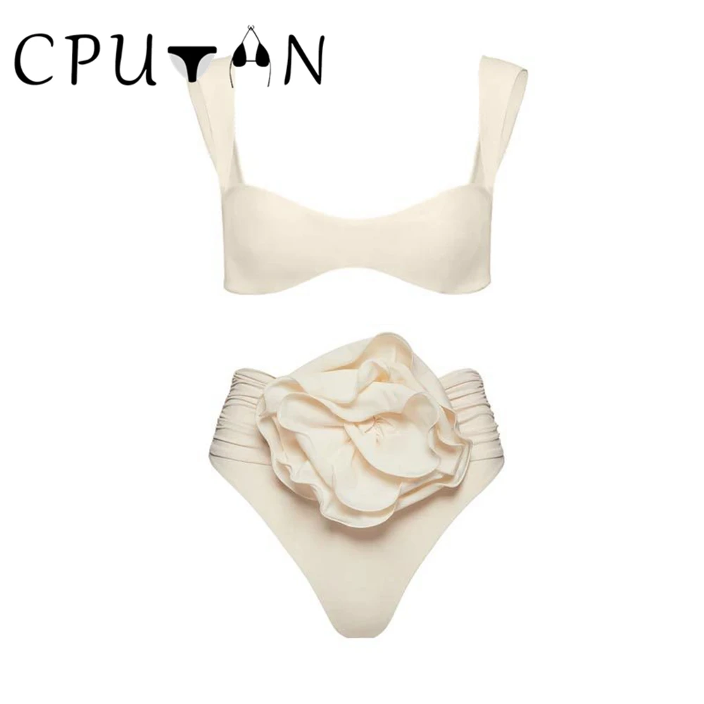 CPUTAN-2024-Sexy-3D-Flower-Push-Up-High-Waist-Bikinis-Set-Solid-Women ...