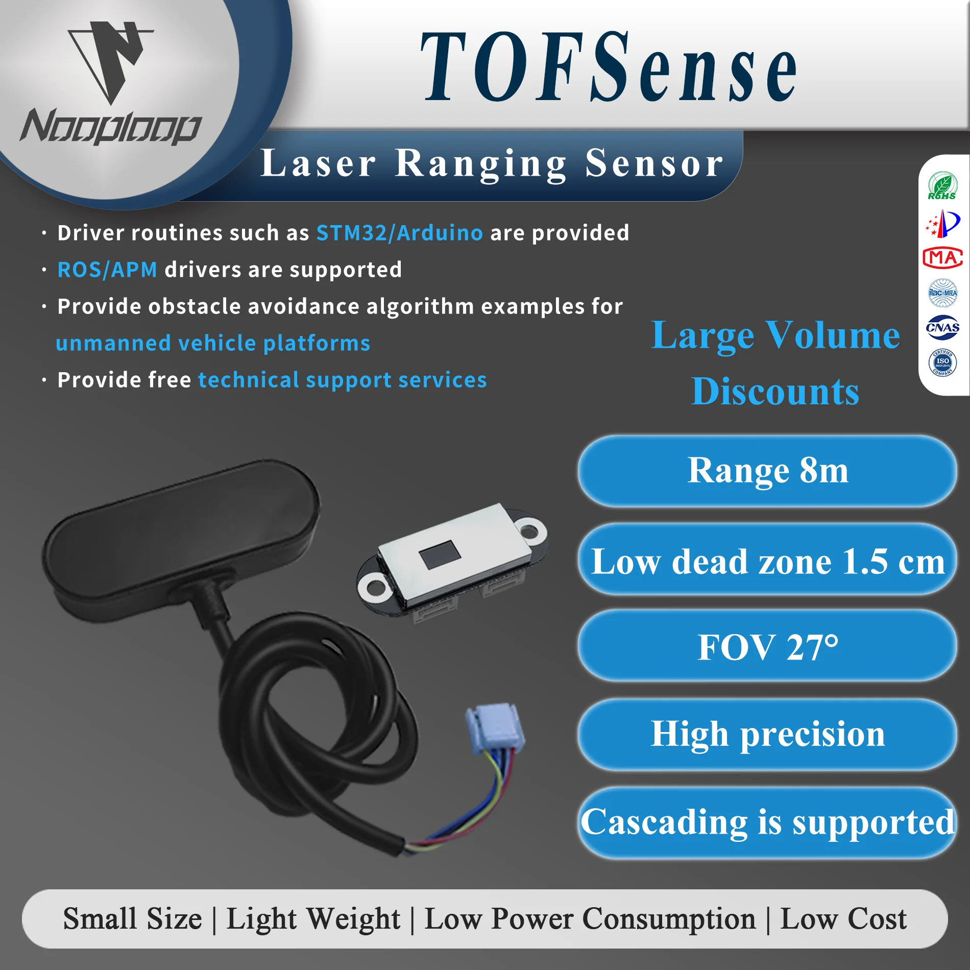 TOFSense-Laser-Ranging-Sensor-obstacle-avoidance-radar-module-UART-CAN ...