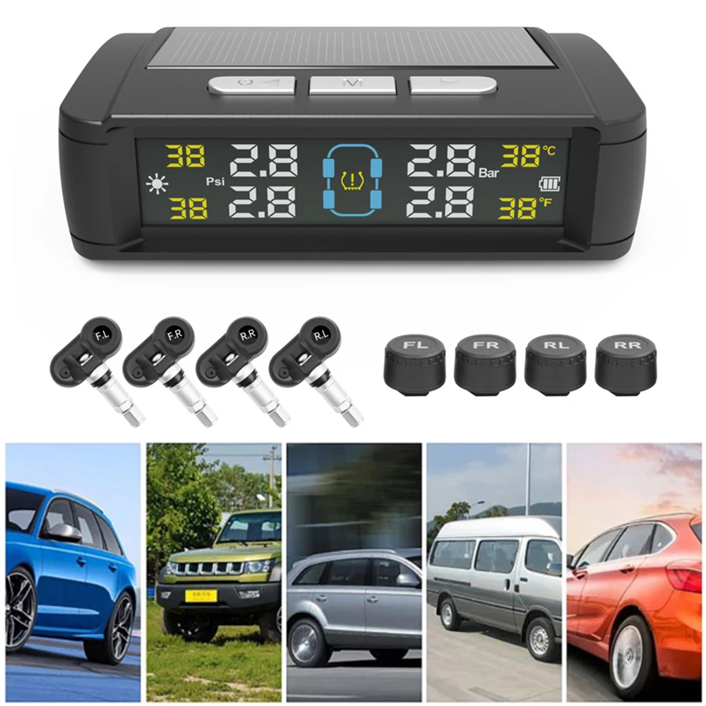 Tire-Pressure-Monitoring-System-Solar-USB-Powered-Tyre-Temperature-Monitor-carro-TPMS-Auto ...