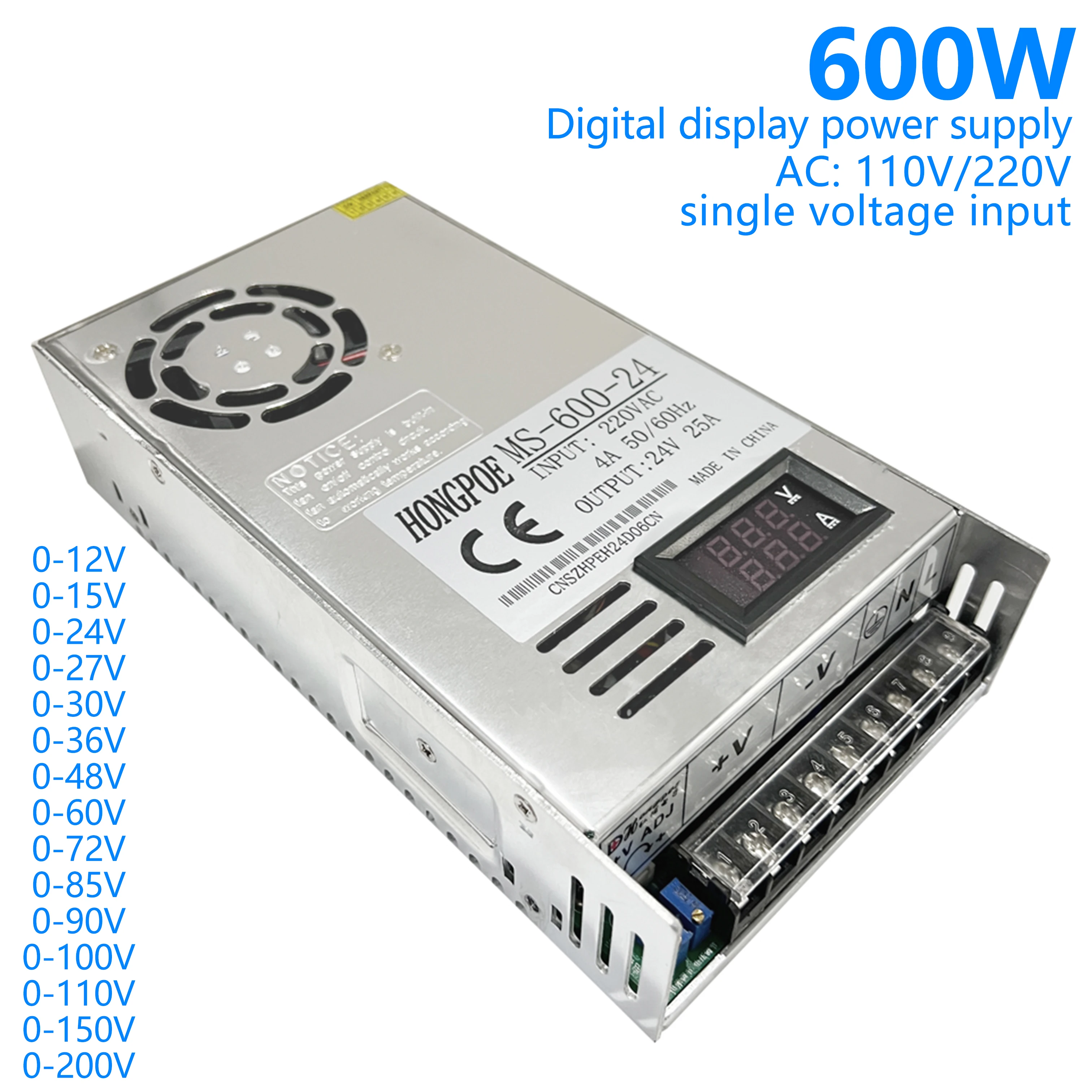 600W Switching Power Supply Voltag Adjust 0-12V 15V 24V 36V 48V 60V 85V ...