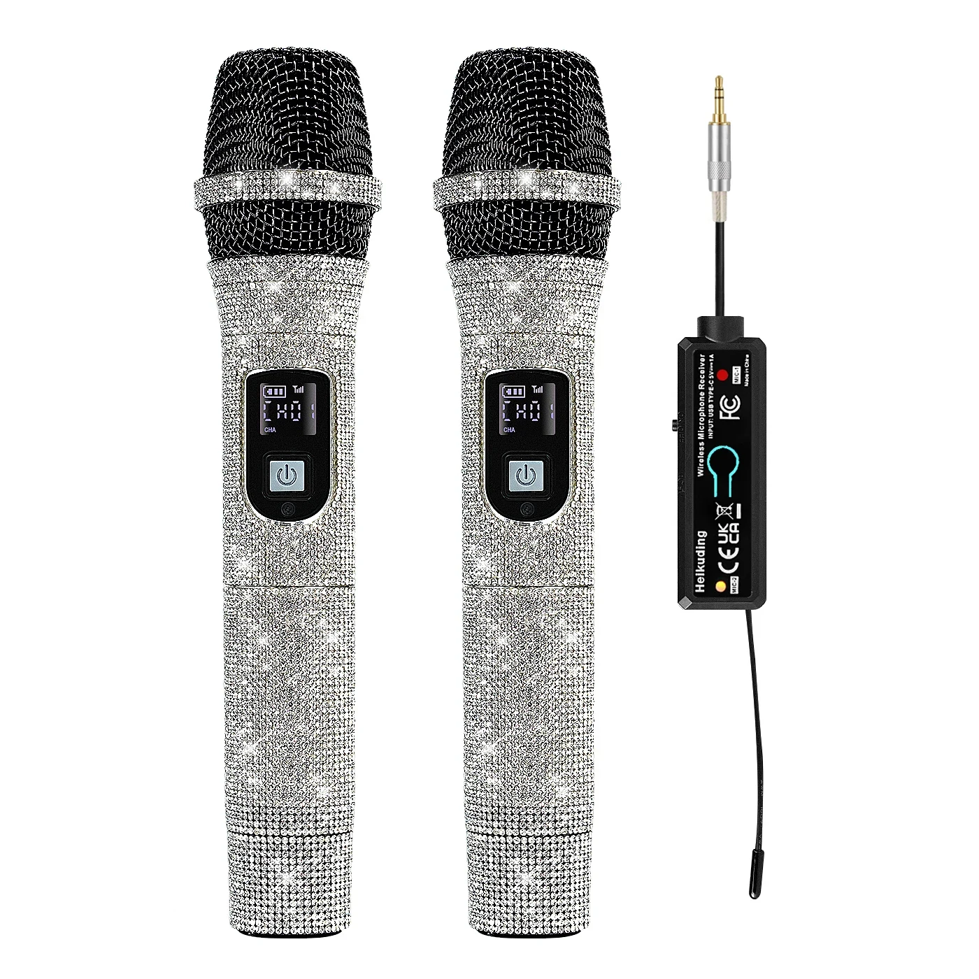 Heikuding-UHF-Bling-Crystal-Wireless-Microphone-Universal-Cordless ...