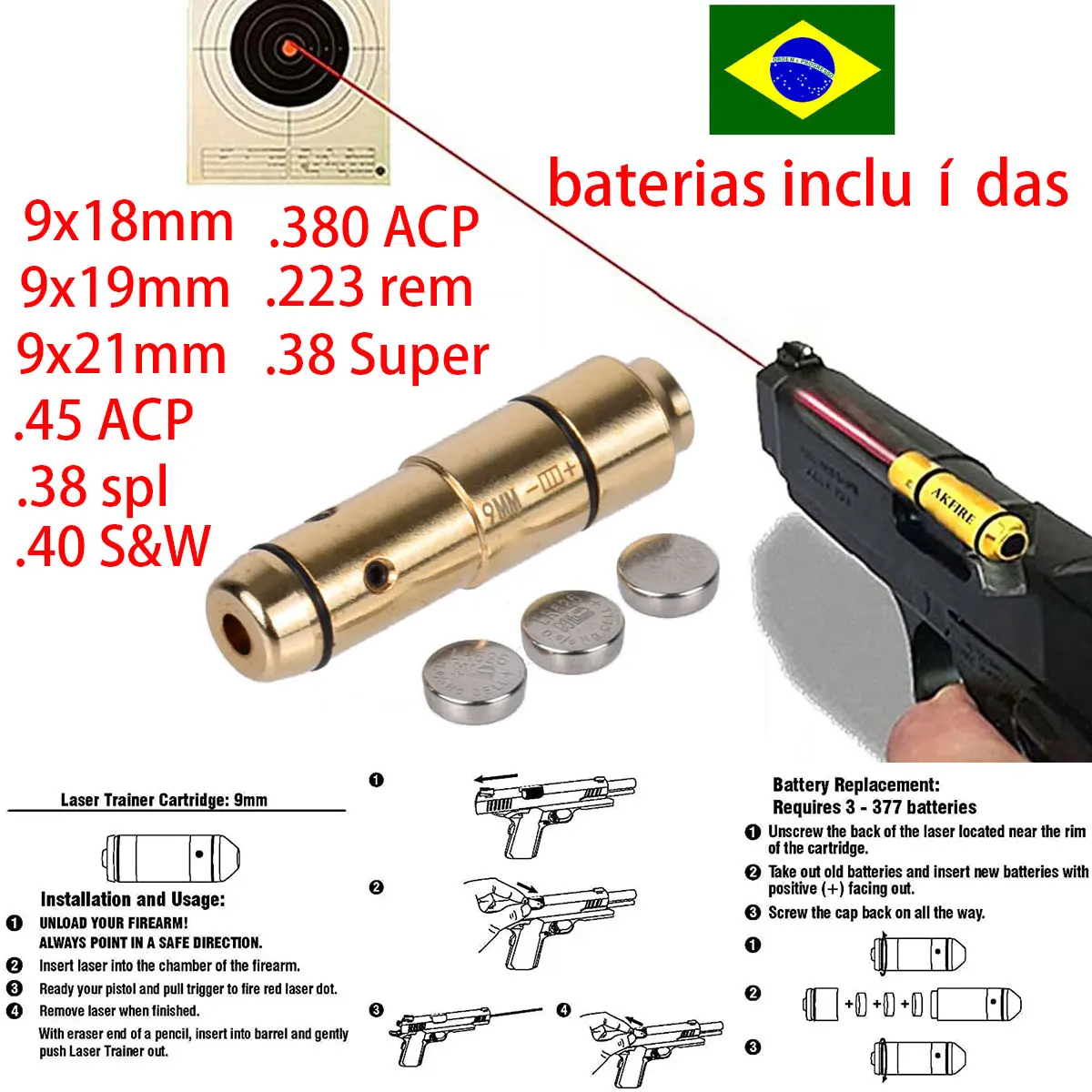 Treinamento-t-tico-Laser-Bullet-9mm-Bore-Sight-Dry-Firing-Snap-Caps ...