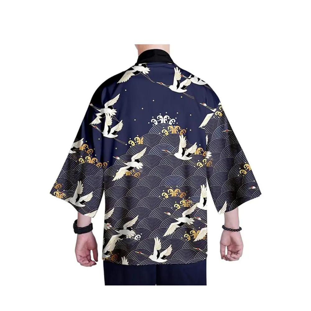Kimono-Cardigan-Crane-Print-Harajuku-Shirt-Men-Women-Beach-Haori-Coat ...