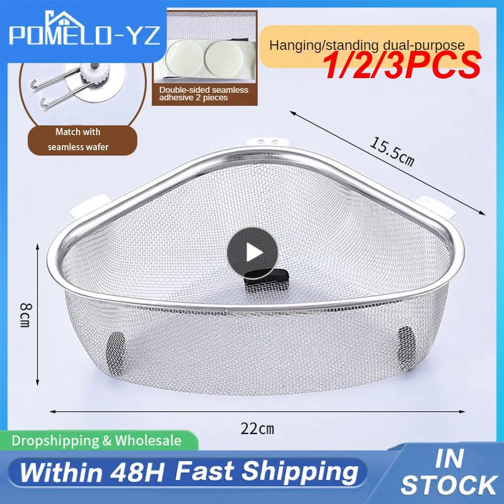 1-2-3PCS-Kitchen-Sink-Drain-Basket-Stainless-Steel-Triangle-Sink ...