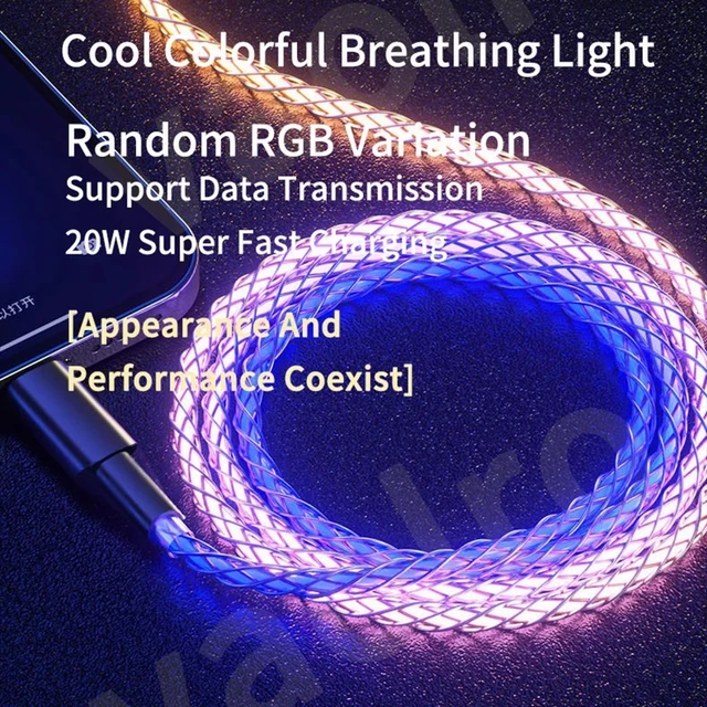 RGB Super 6A Fast Charging Date Cable Flow Cool Colorful Streamer ...