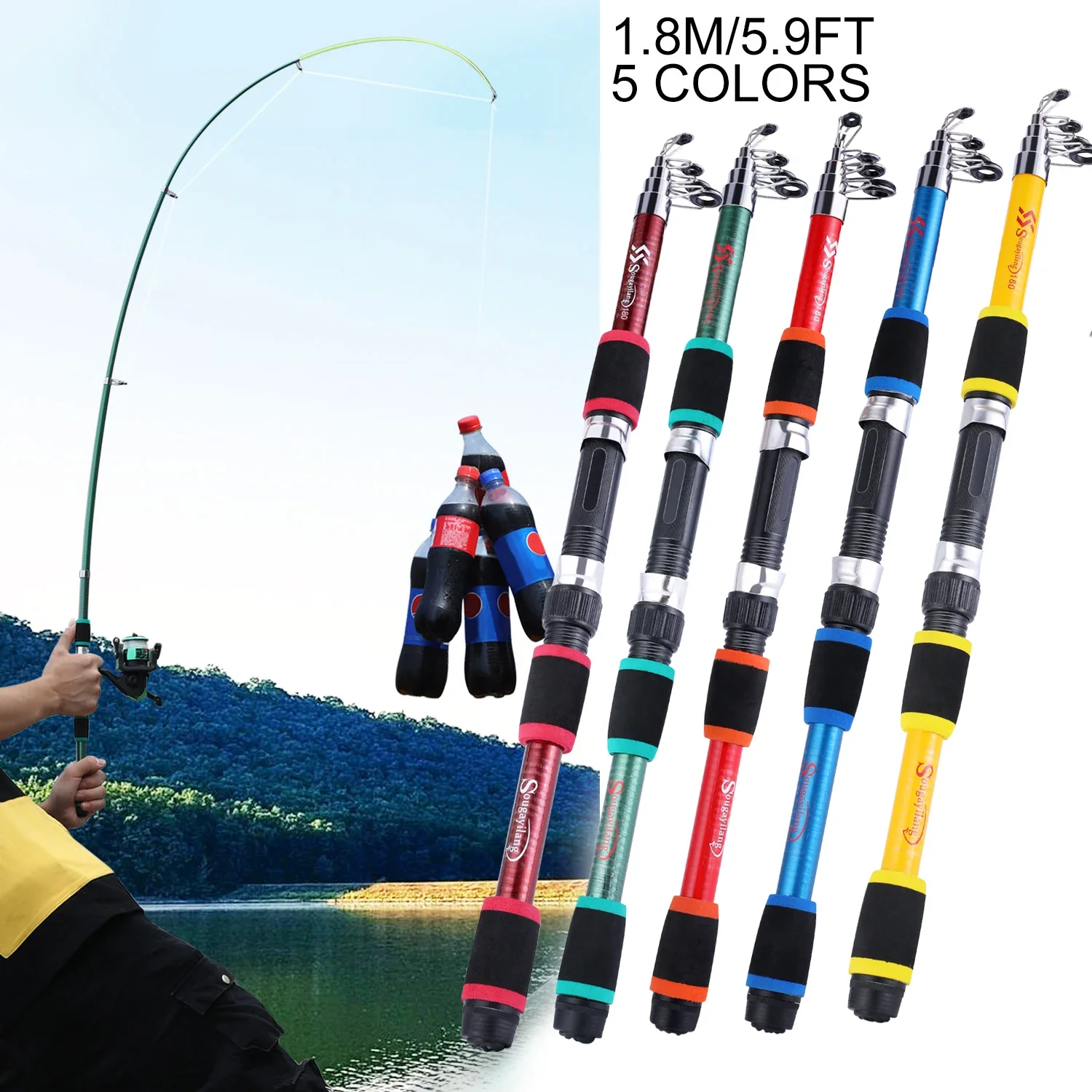 Sougayilang-1-8m-Spinning-Fishing-Rod-EVA-Handle-Telescopic-Fishing-Rod ...