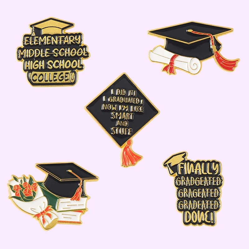 Custom-Graduation-Series-Enamel-Pin-Trencher-Cap-Book-Flowers-Badge ...