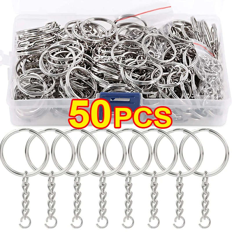 Silver Plated Metal Blank Keyring Keychain Split Ring Keyfob Key Holder ...