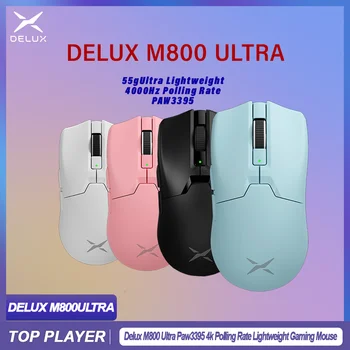 DELUX M800 Ultra Gaming Mouse PAW3395 600IPS Nordic52840 49g Lightweight Bluetooth 2.4g Three ...