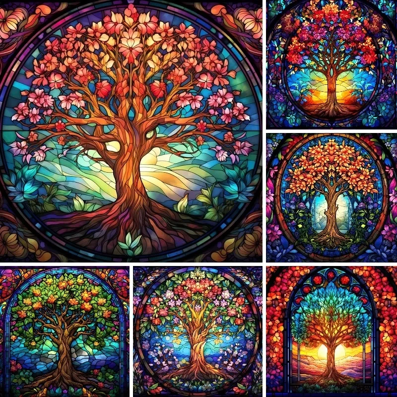 Mythology-Gift-Stained-Glass-Tree-of-Life-Diamond-Painting-Full-Drill ...
