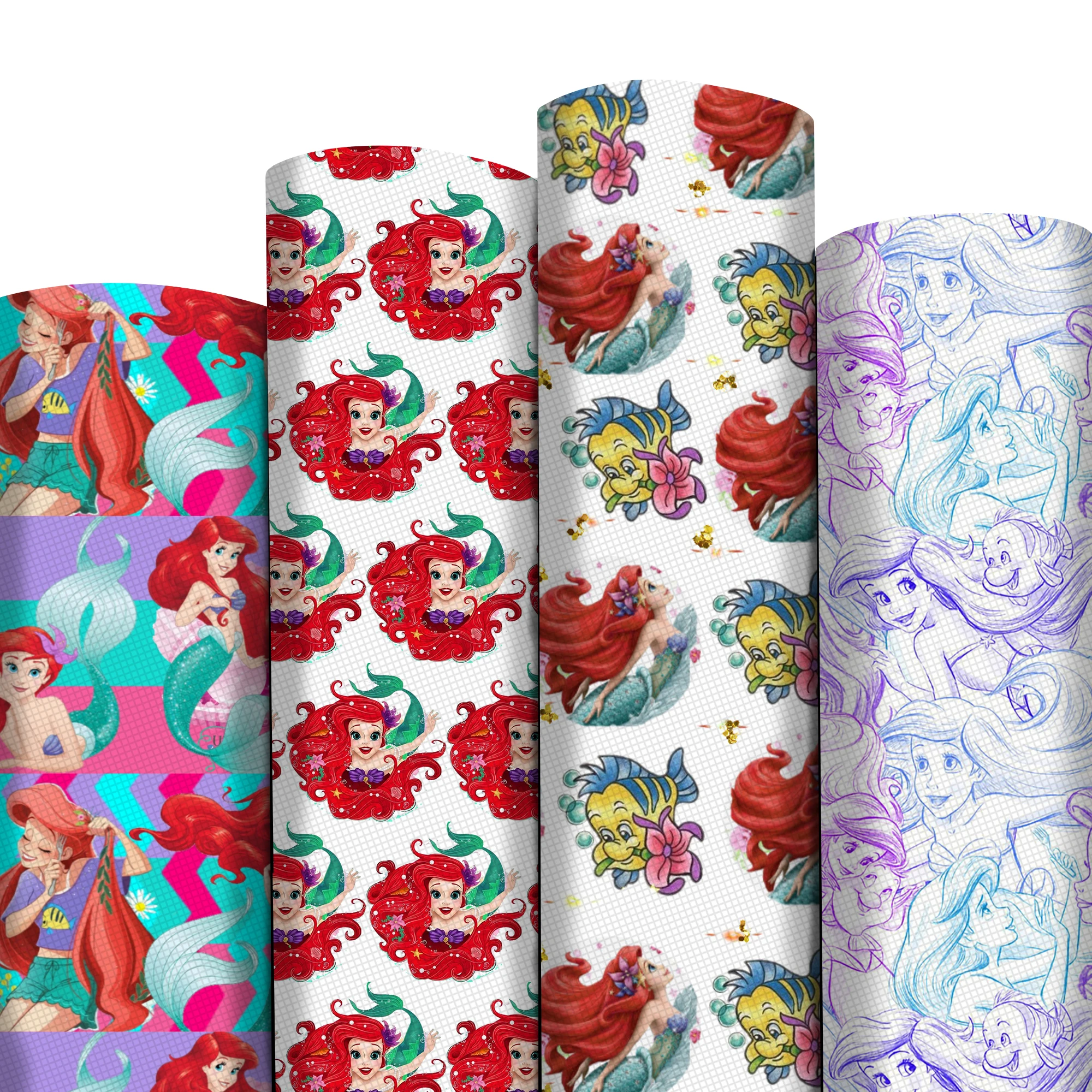 Cartoon-Print-Lychee-Texture-Faux-Leather-Sheet-Mermaid-Ariel-Synthetic ...