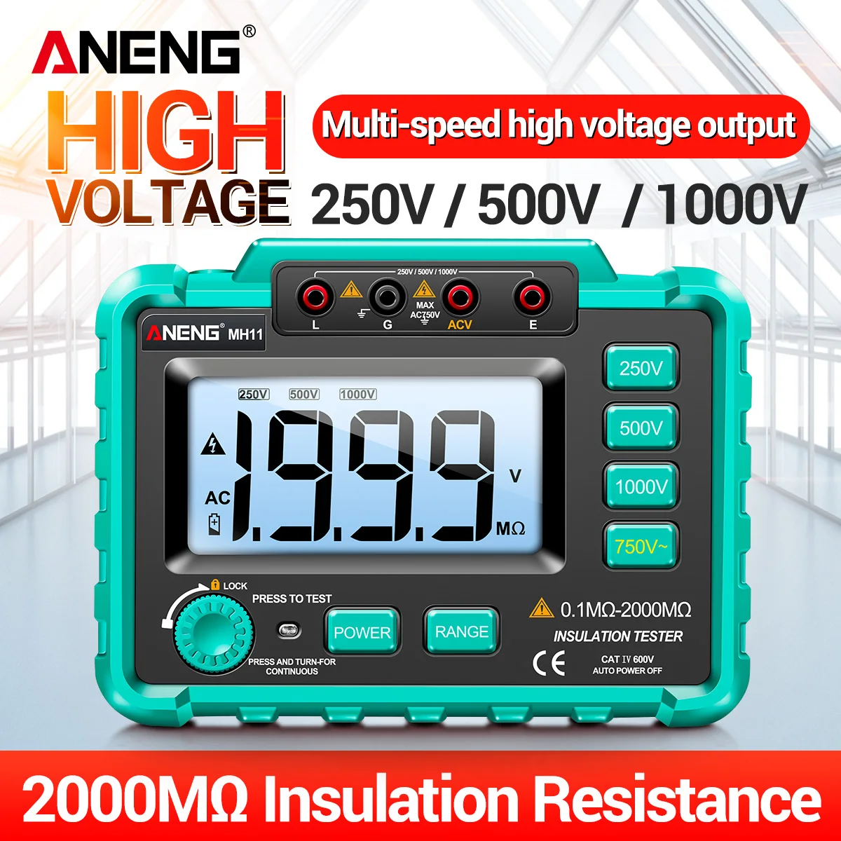ANENG MH11 Megohmmeter 500V High Voltage Electronic Shaking Table 1000V ...