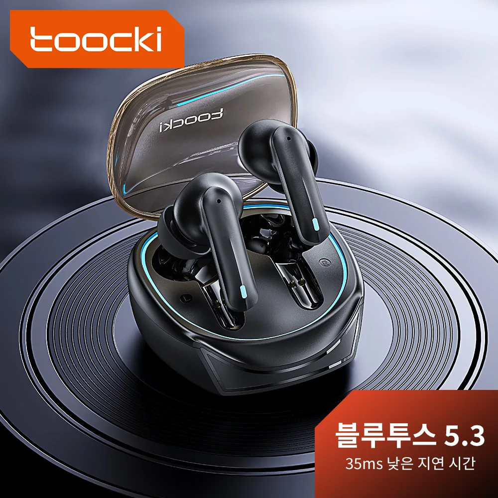 Toocki Bluetooth 5.3 무선 헤드폰 이어폰 TWS 이어폰 형 방수 헤드셋 LED 40H 35ms 마이크가있는 낮은 ...
