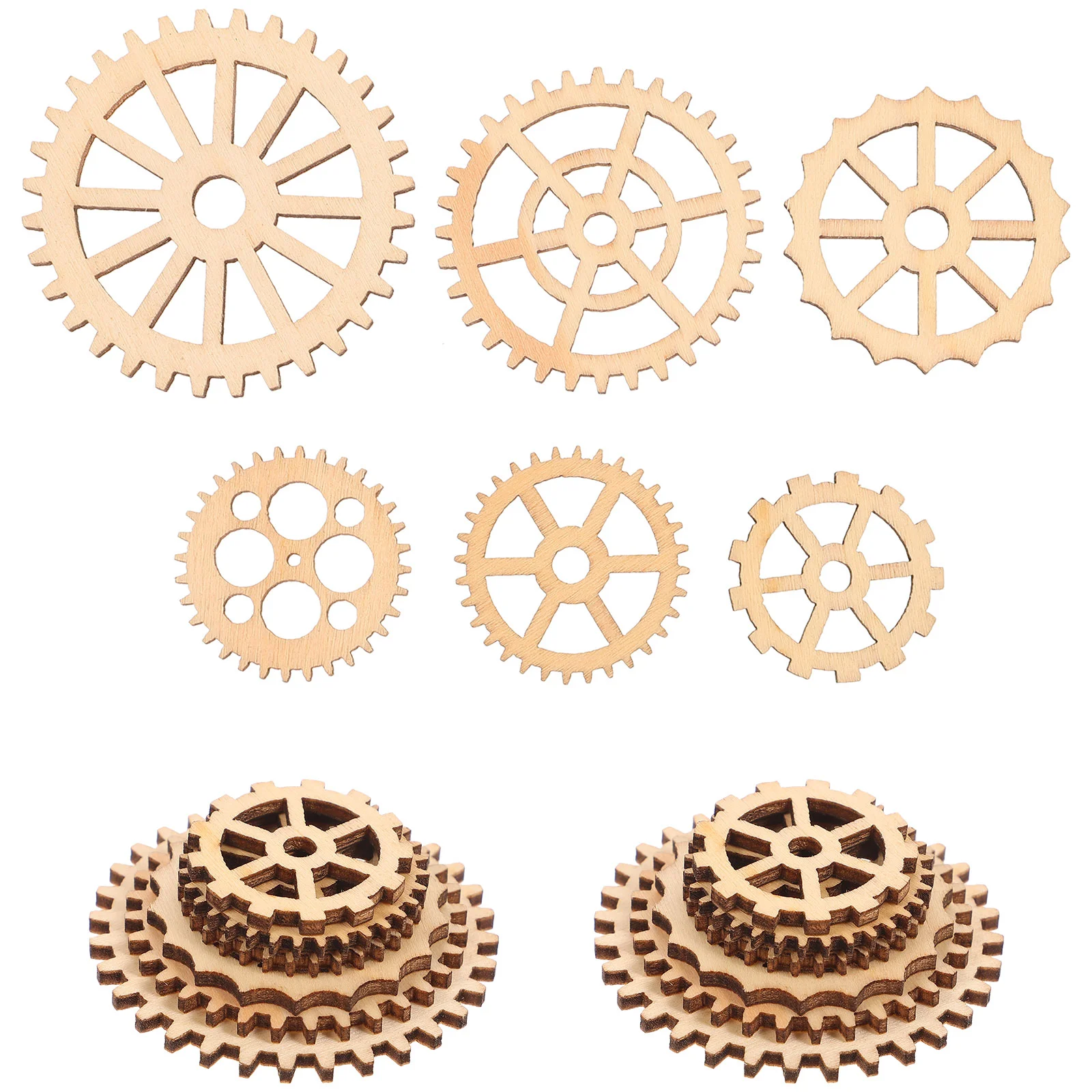 50Pcs Unfinished Wooden Gear Slices Hollow Craft Wood Pieces Diy ...