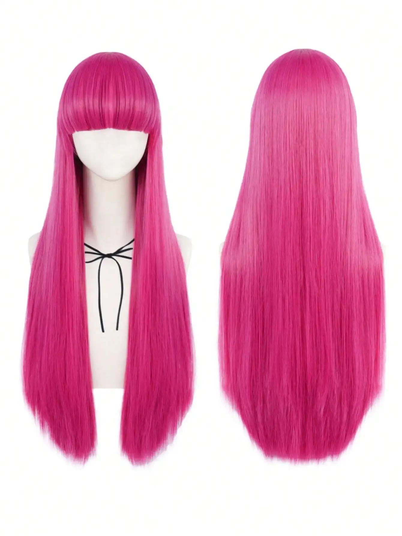 30 Inch Hot Pink Straight Princess Cosplay Wig With Bangs For Women ...