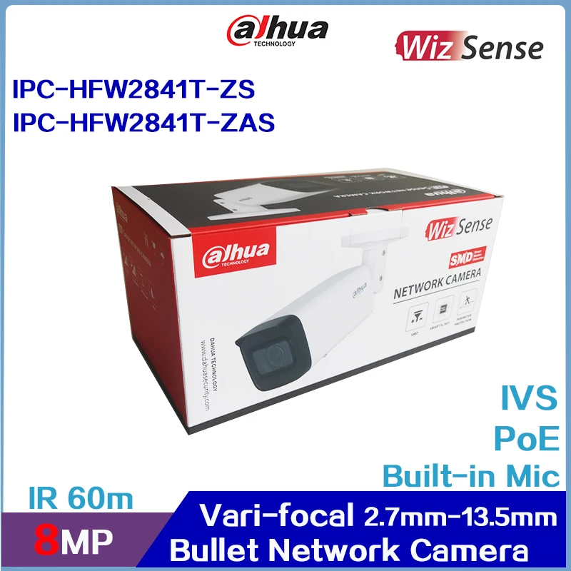 Dahua IPC-HFW2841T-ZS & IPC-HFW2841T-ZAS 8MP IR Vari-focal 2.7mm-13.5mm Bullet WizSense IP Camera,