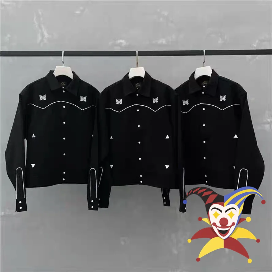 Black-Needles-Jackets-Men-Women-Purple-Stripe-Butterfly-Embroidery-Logo ...