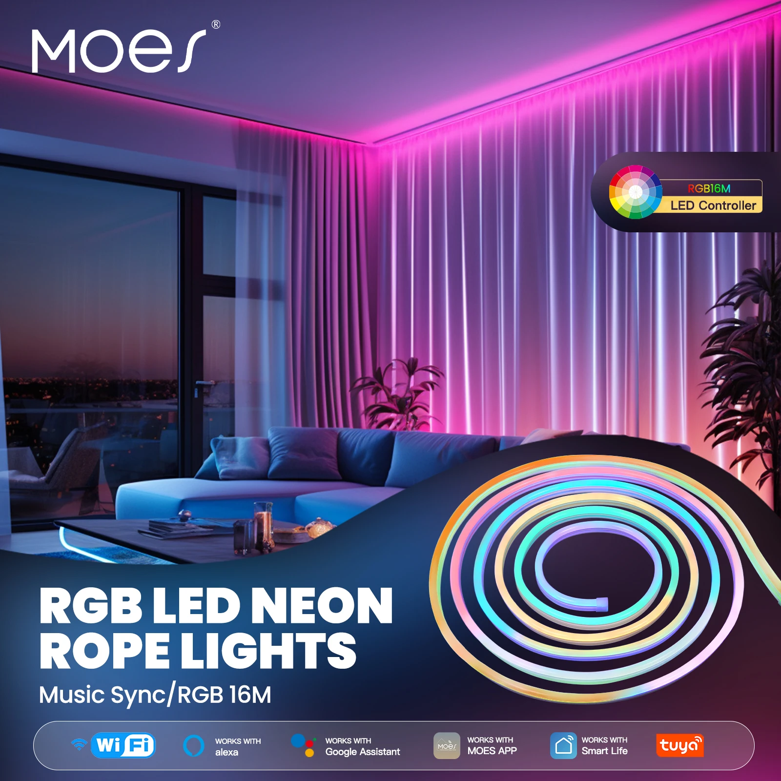 MOES-Wifi-Smart-Neon-LED-Light-Strip-16-Million-RGB-Color-Rope-Lamp-for ...